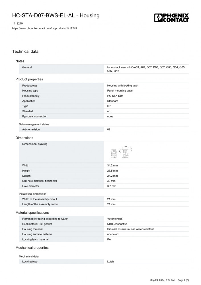 Phoenix Contact 1419249 technical document page 2