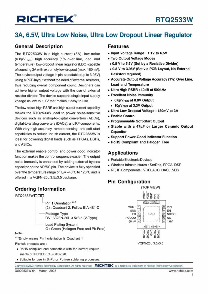 RTQ2533W datasheet page 1