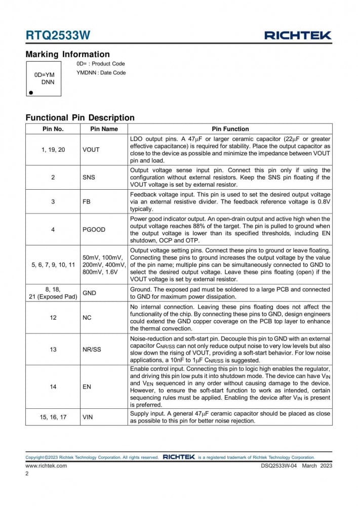 RTQ2533W datasheet page 2
