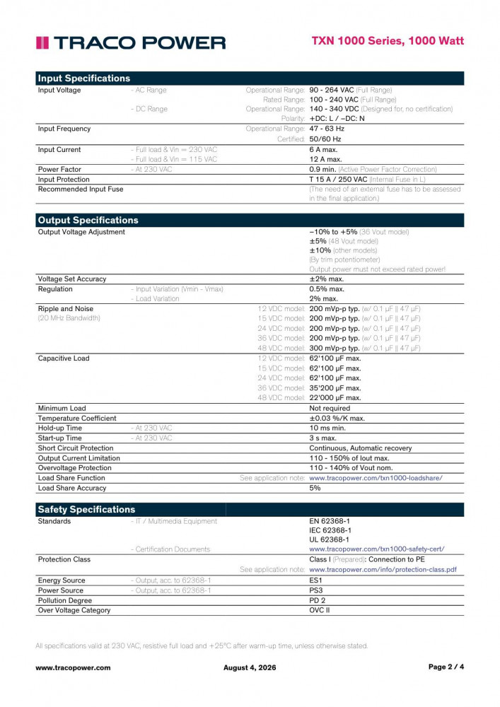 TXN 1000 series technical document, page 2