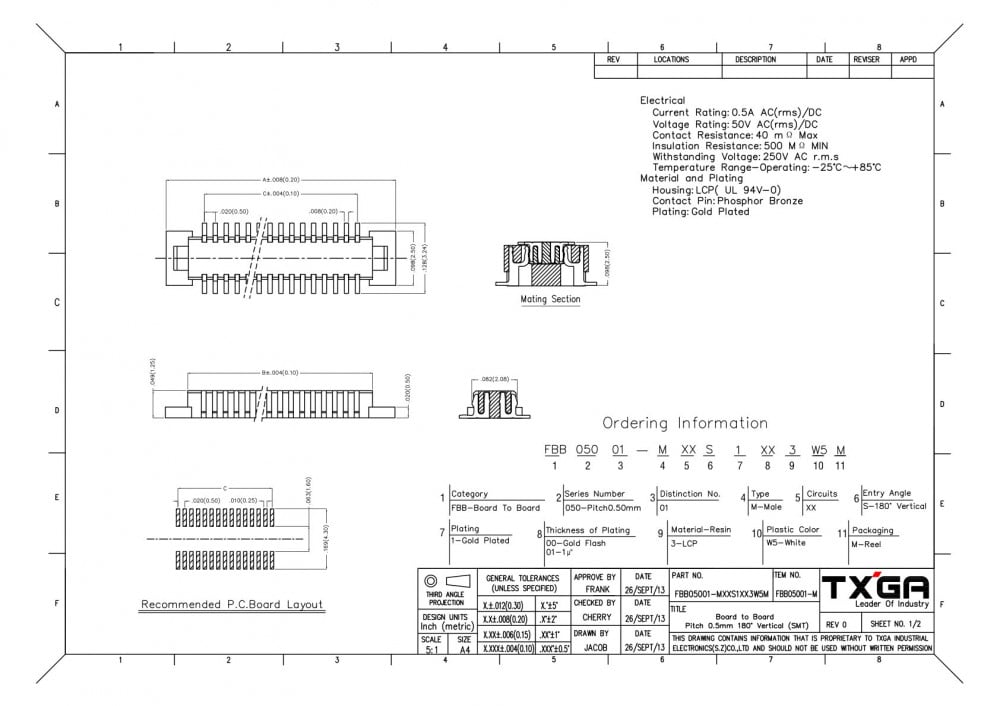 TXGA FBB05001 series technical document page 1