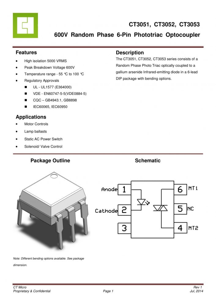 CT3052 datasheet page 1