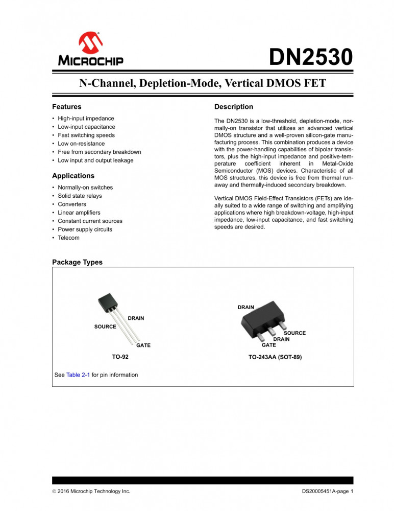 DN2530 datasheet page 1
