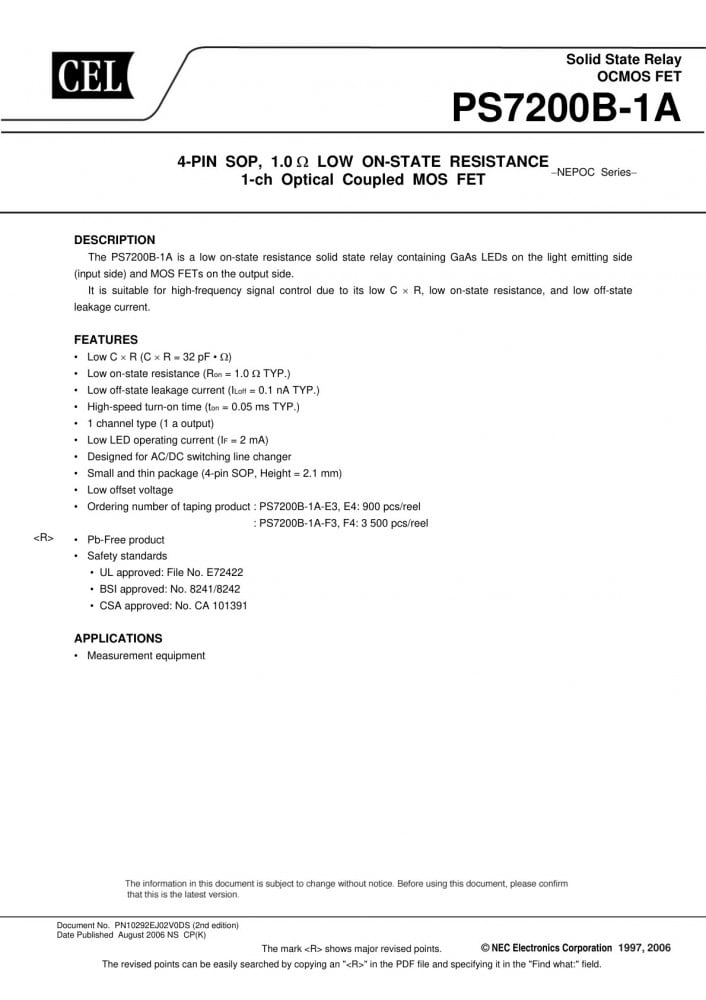 PS7200B-1A datasheet page 1