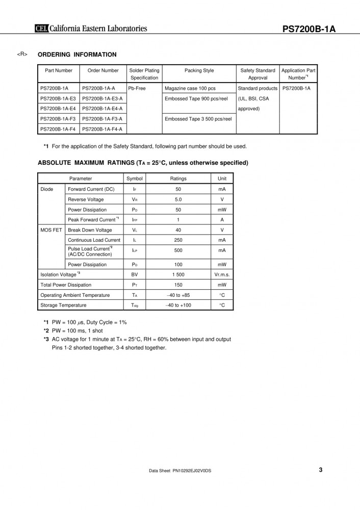 PS7200B-1A datasheet page 3