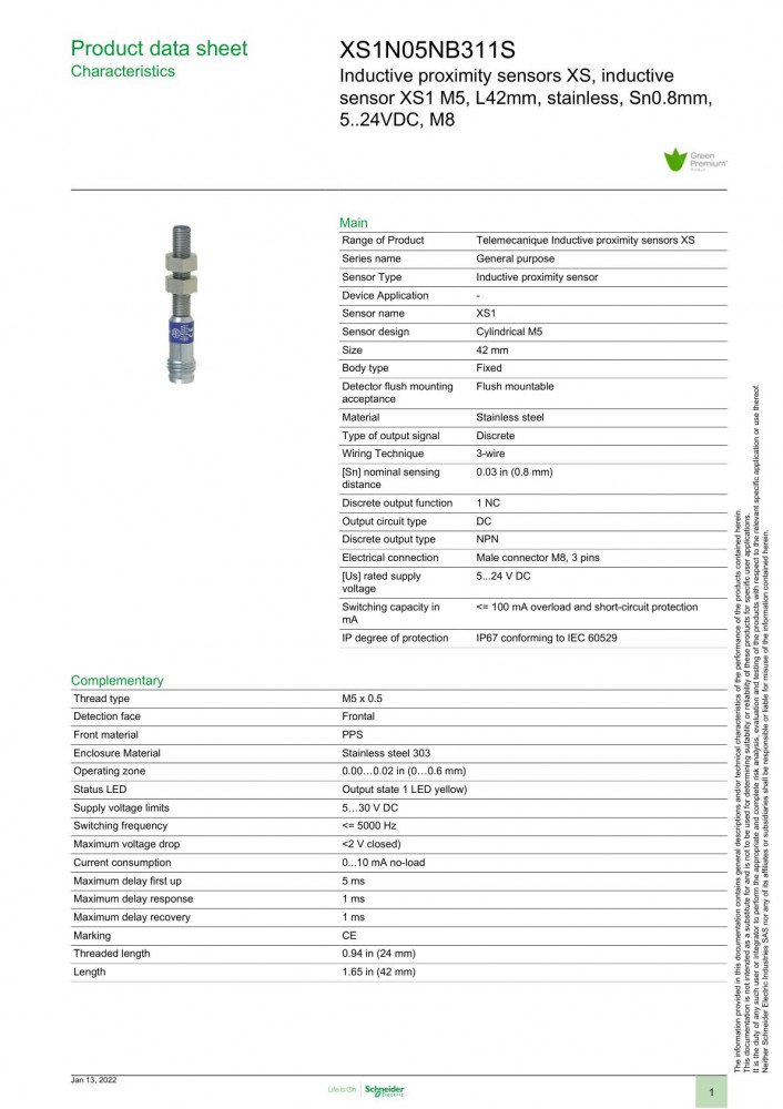 XS1N05NB311S technical document page 1