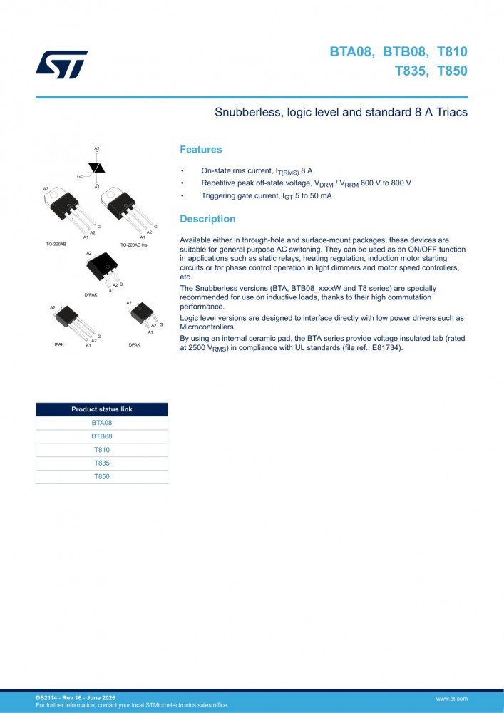 BTA08 technical document page 1