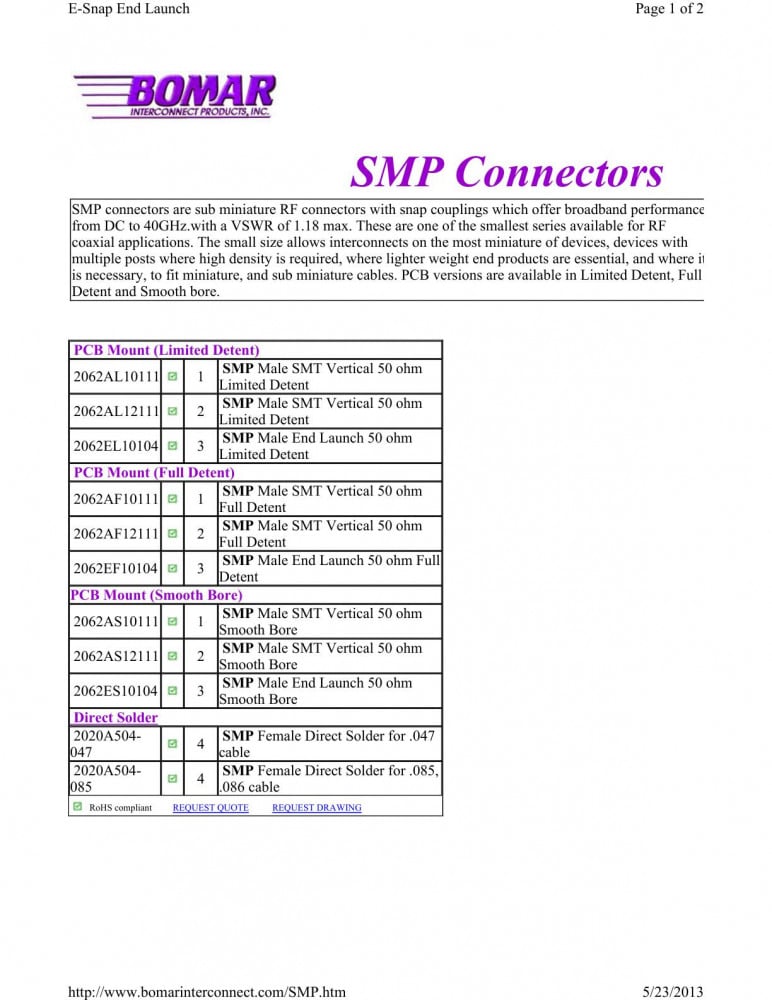 2062AL12111 SMP connector technical document page 1