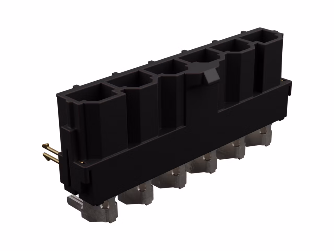 Mini-Fit Sr. Right-Angle Header, 10.00mm Pitch, Single Row, 6 Circuits, 5.10mm Tail Length, for 2.36mm PCB, Tin (Sn) Plating, with Clip, USE NYE LUBE ON MATING SURFACES for sale