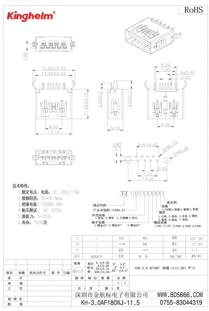 Kinghelm KH-3.0AF180WJ-11.5 technical drawing