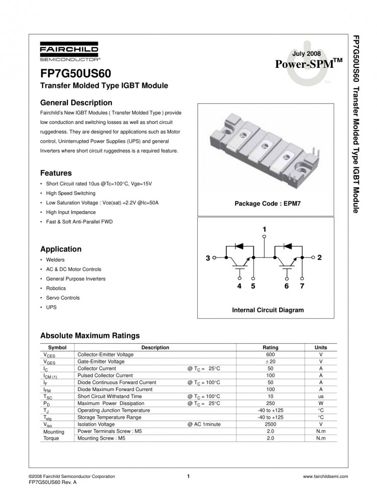 FP7G50US60 datasheet page 1