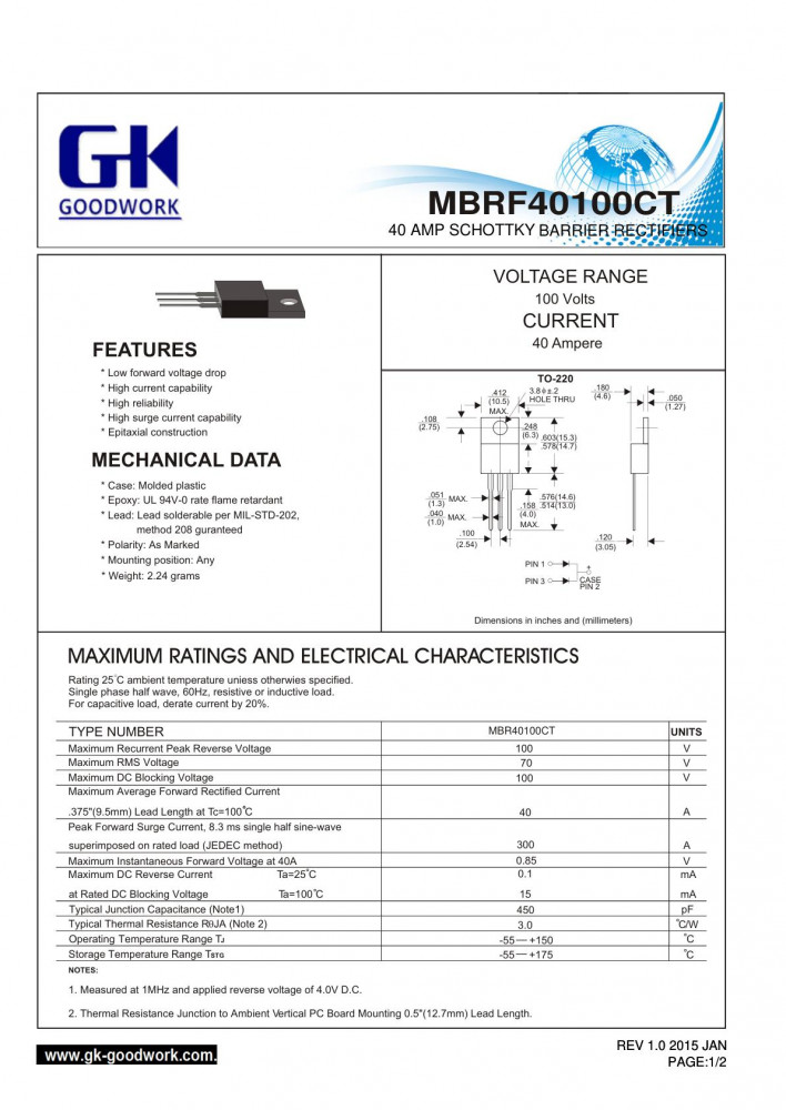 GOODWORK MBRF40100CT datasheet page 1