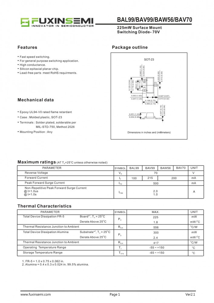 BAV70 datasheet page 1
