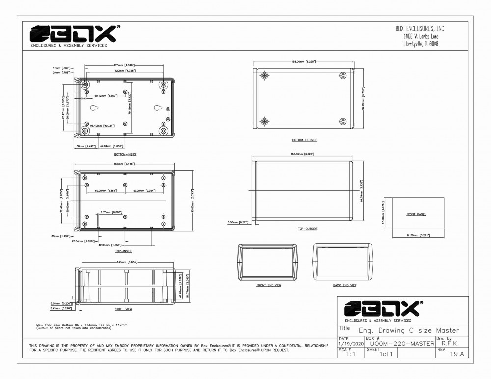 UOOM-220 enclosure technical drawing