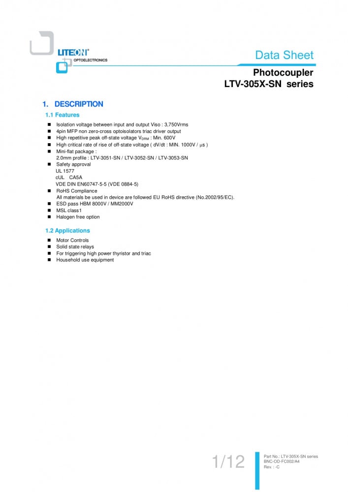 LTV-3052-SN datasheet page 1