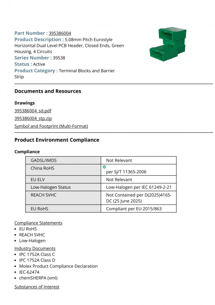 MOLEX 395386004 document image, page 1