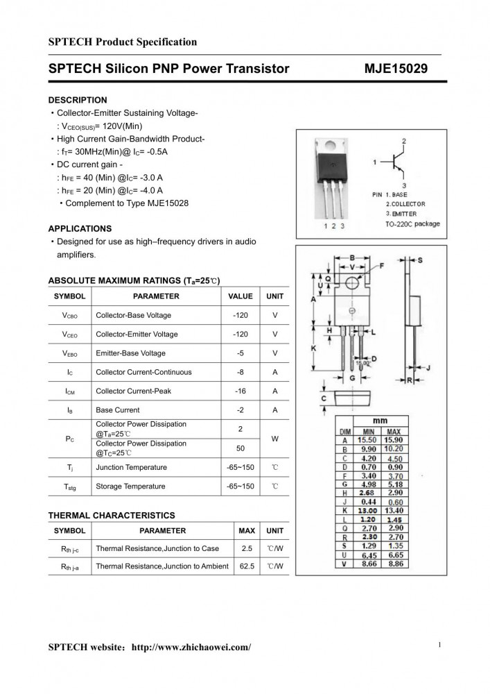 SPTECH MJE15029 datasheet page 1