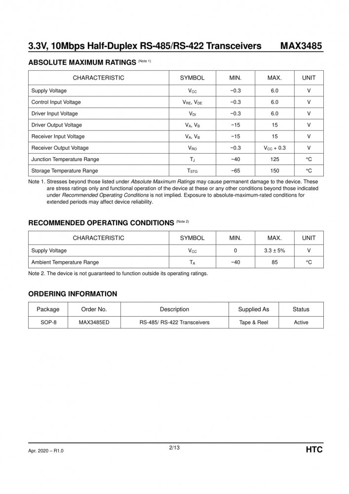 MAX3485ED datasheet page 2