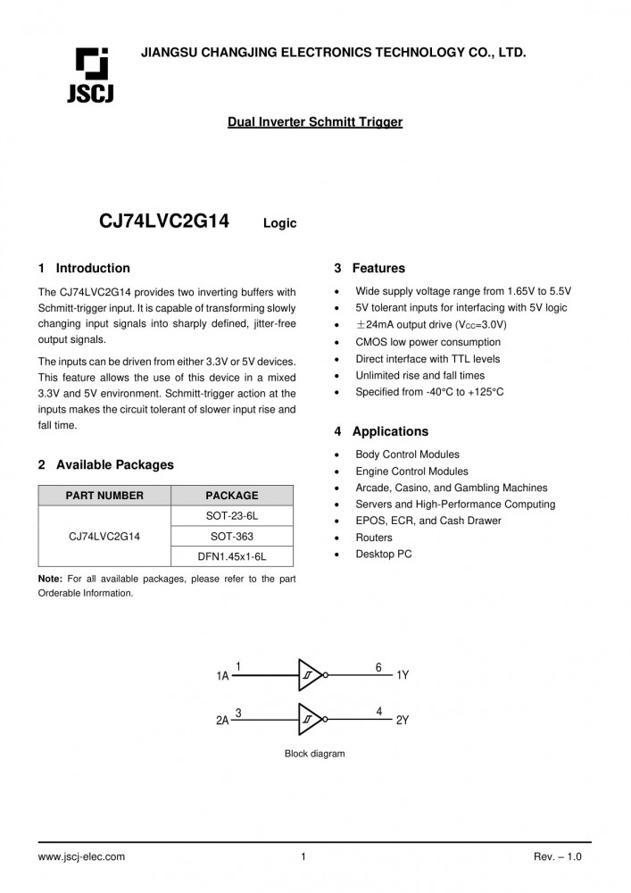 CJ74LVC2G14R6N datasheet page 1