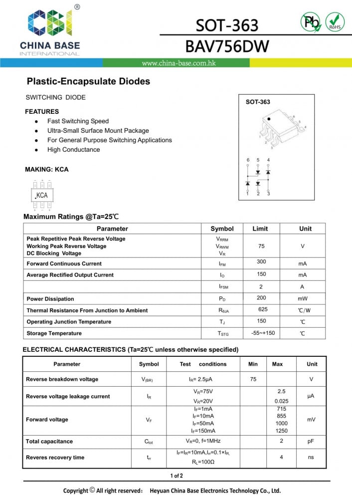 CBI BAV756DW datasheet page 1