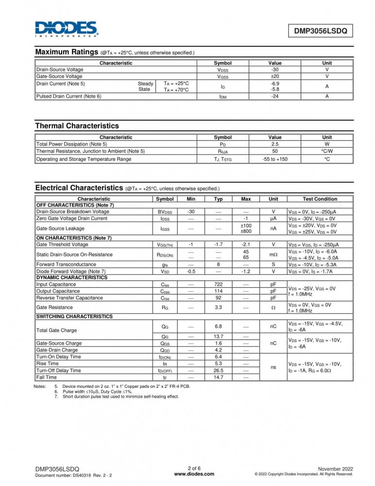 DMP3056LSDQ-13 datasheet page 2