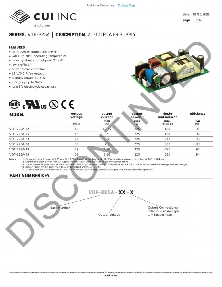 VOF-225A-48 datasheet page 1