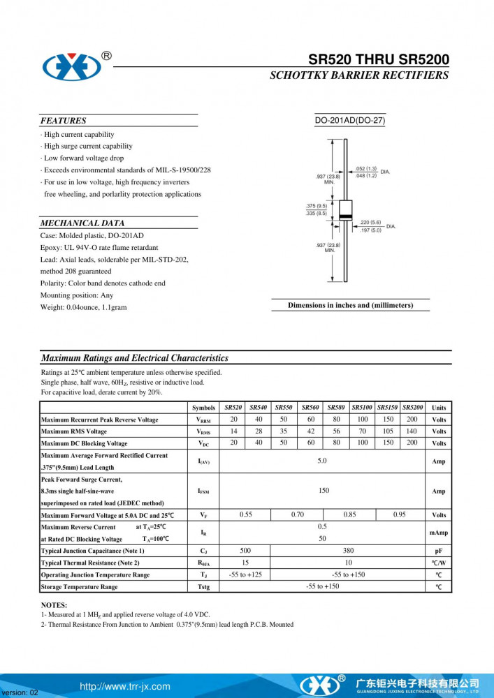 JUXING SR5200 datasheet page 1