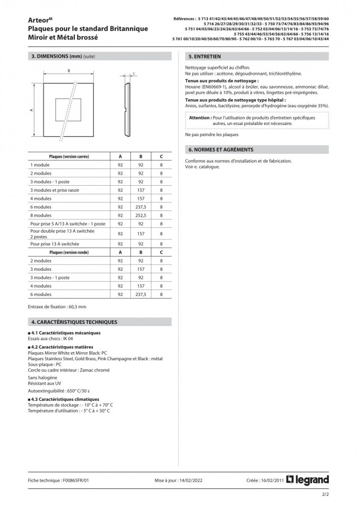 Legrand ArteorM technical document page 2
