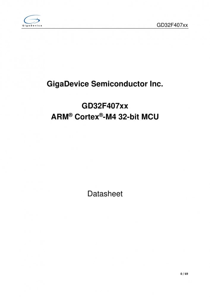 GD32F407xx datasheet page 1