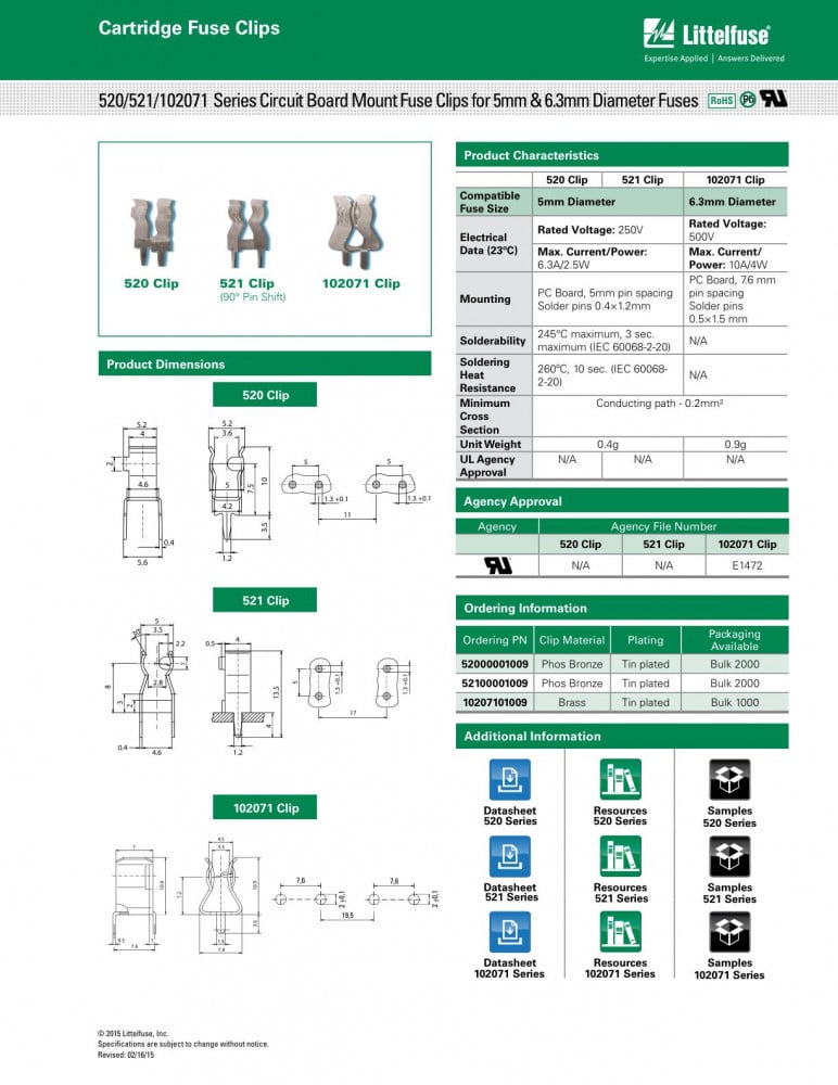 Littelfuse 102071 Series technical document page