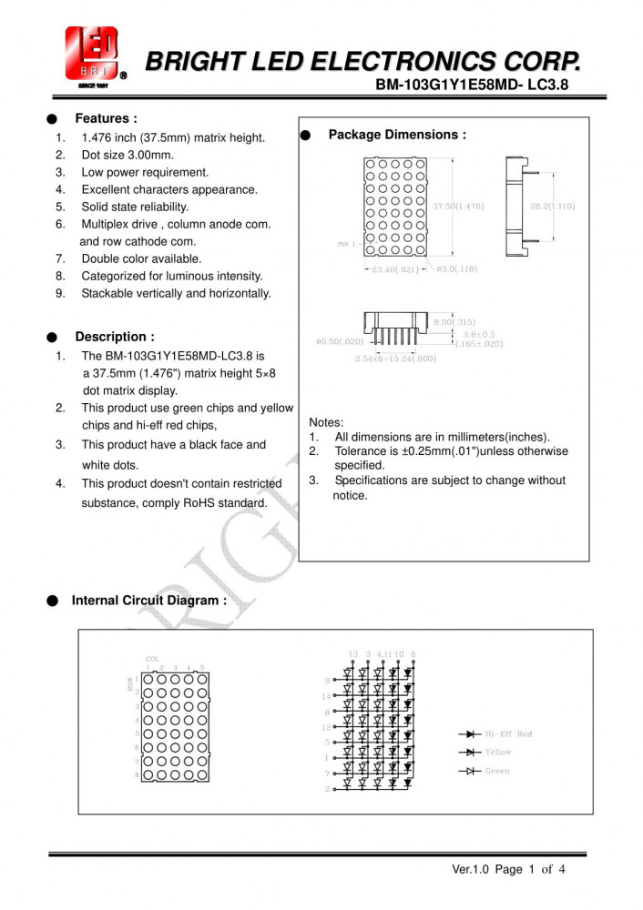 BM-103G1Y1E58MD-LC3.8 datasheet page 1