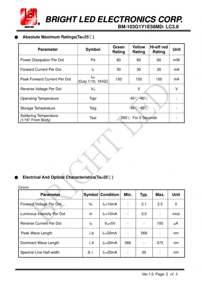 BM-103G1Y1E58MD-LC3.8 datasheet page 2