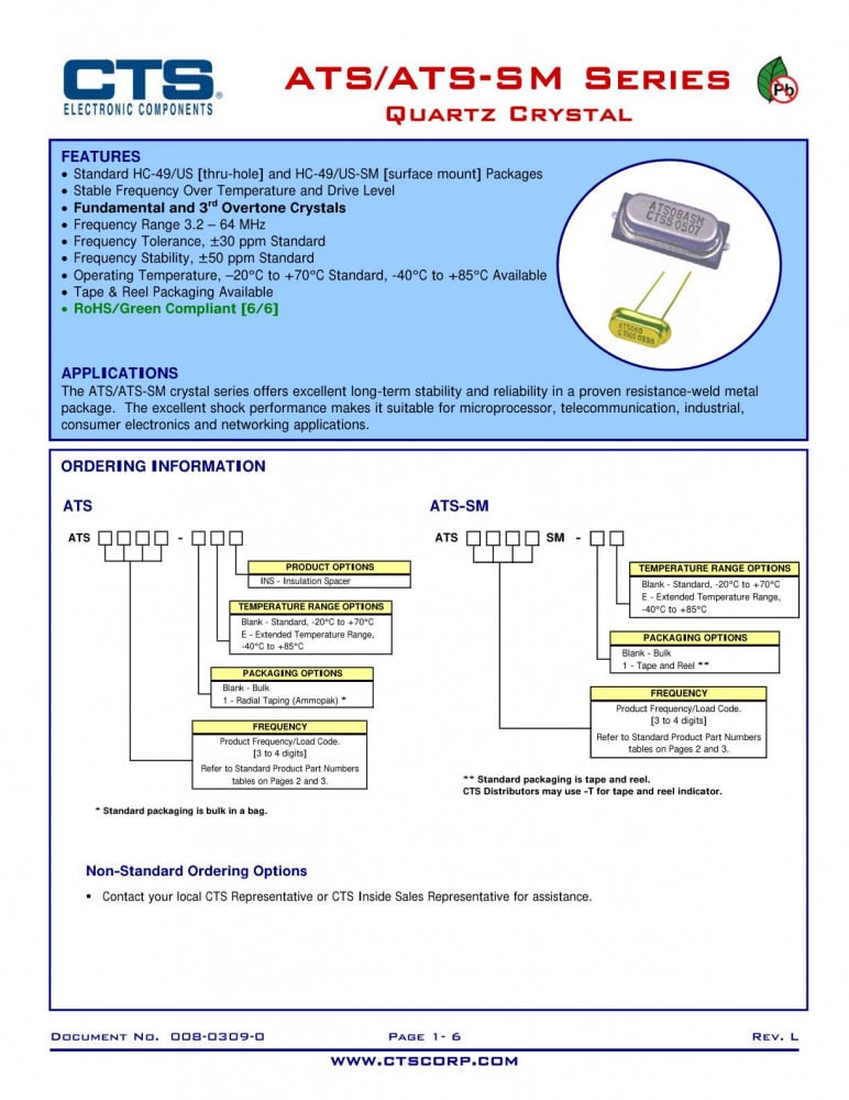 CTS ATS crystal datasheet page 1