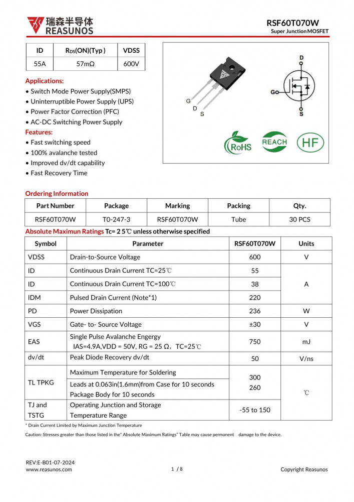 RSF60T070W datasheet page 1