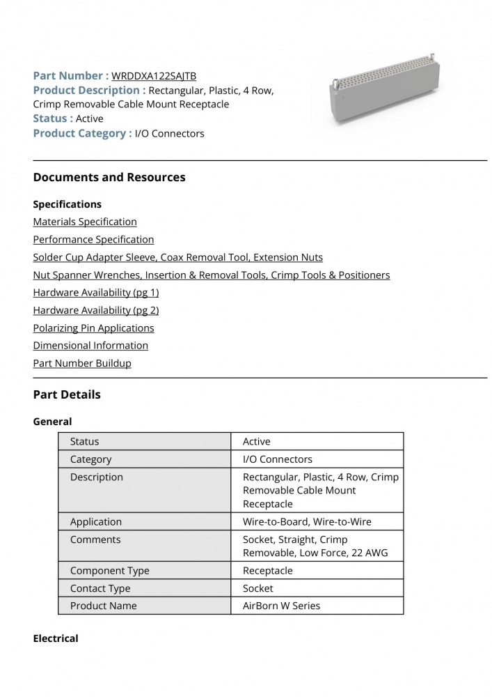 Technical document page 1 for WRDDXA122SAJTB