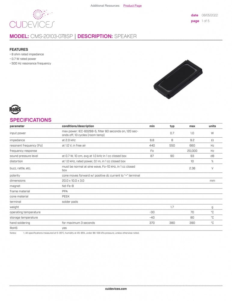 CMS-20103-078SP datasheet page 1