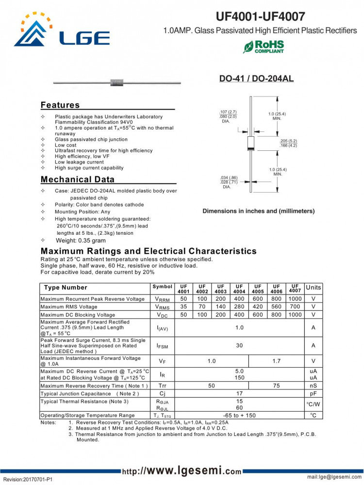 LGE UF4005 datasheet page 1