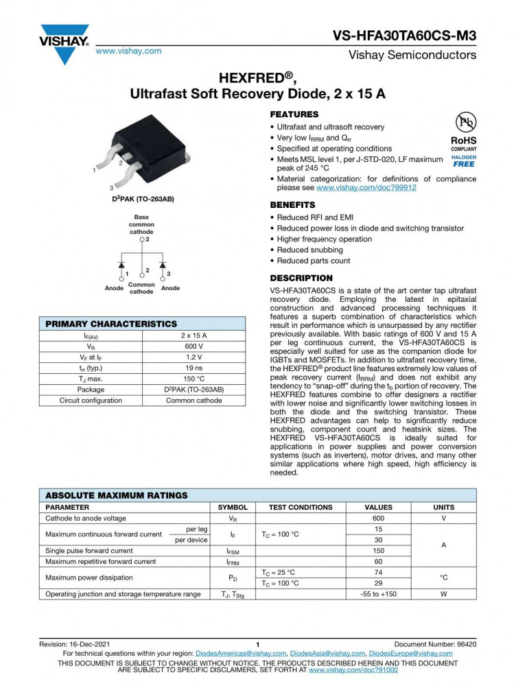 VS-HFA30TA60CS datasheet page 1