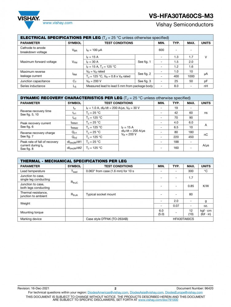 VS-HFA30TA60CS datasheet page 2