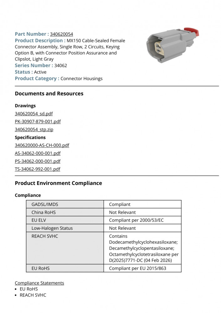 MOLEX 340620054 technical document preview, page 1