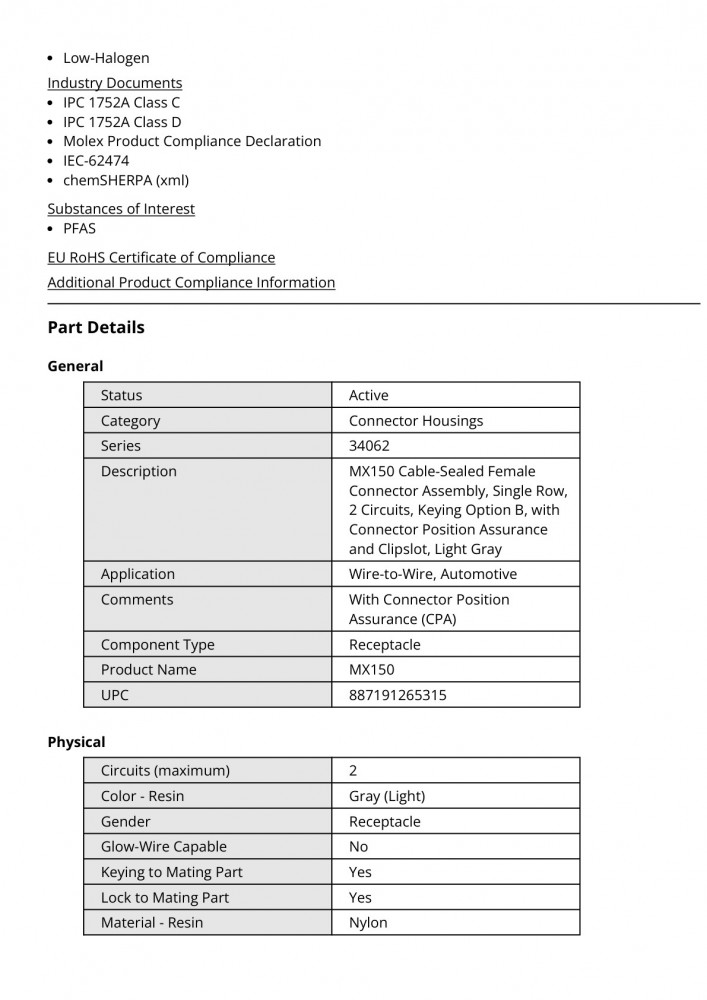 MOLEX 340620054 technical document preview, page 2