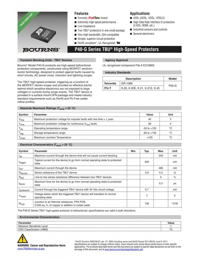 P40-G240-WH datasheet page 1