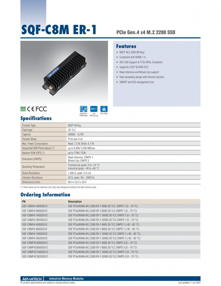 SQF-C8M ER-1 product document page
