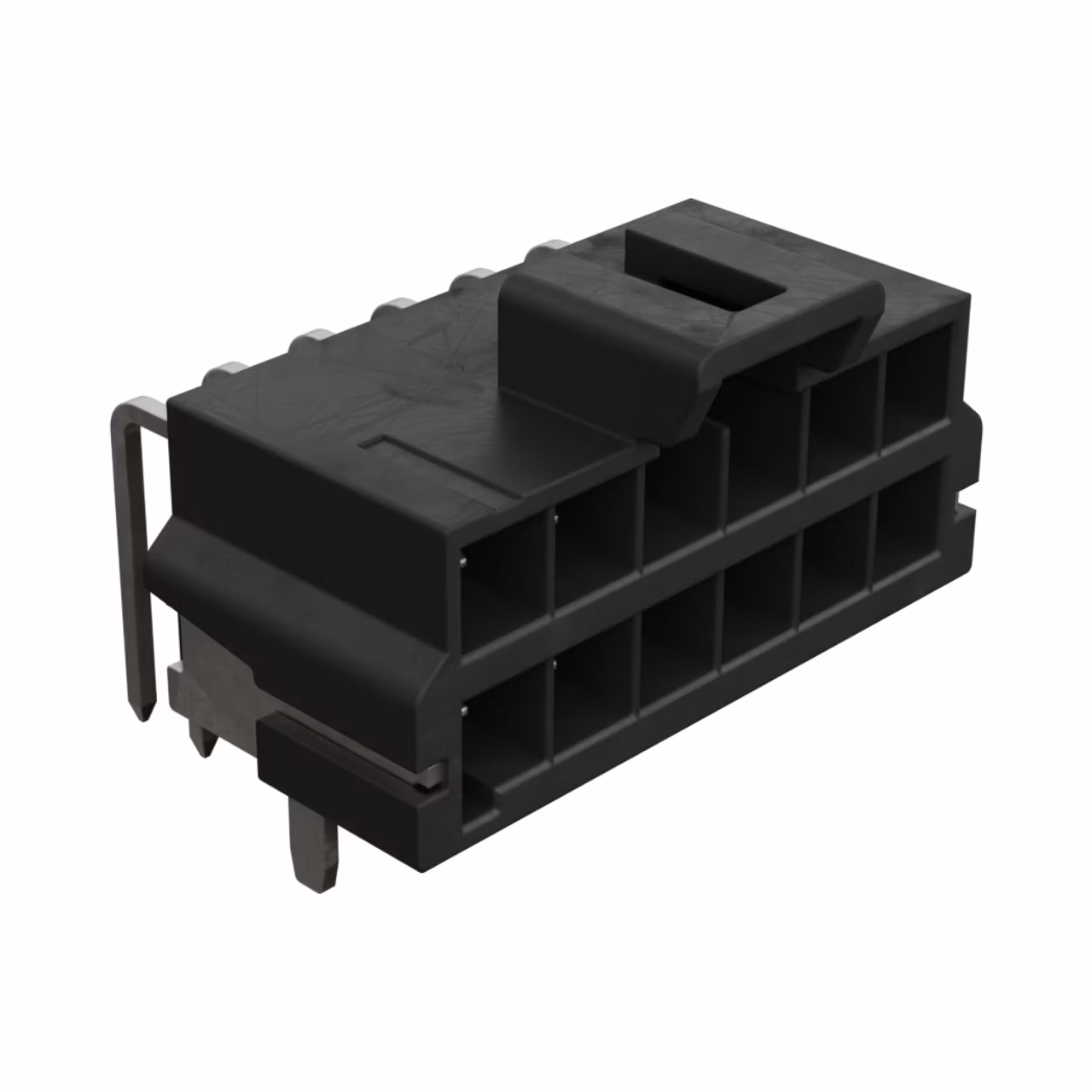 Ultra-Fit Right-Angle Header with Solder Nail, 3.50mm Pitch, Dual Row, 12 Circuits, Matte Tin (Sn) Plating, Black, Glow-Wire Capable, Tray for sale