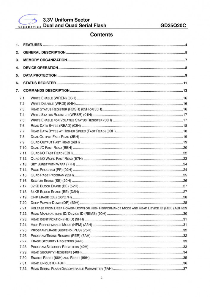 GD25Q20C datasheet page 2