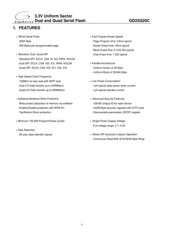 GD25Q20C datasheet page 4