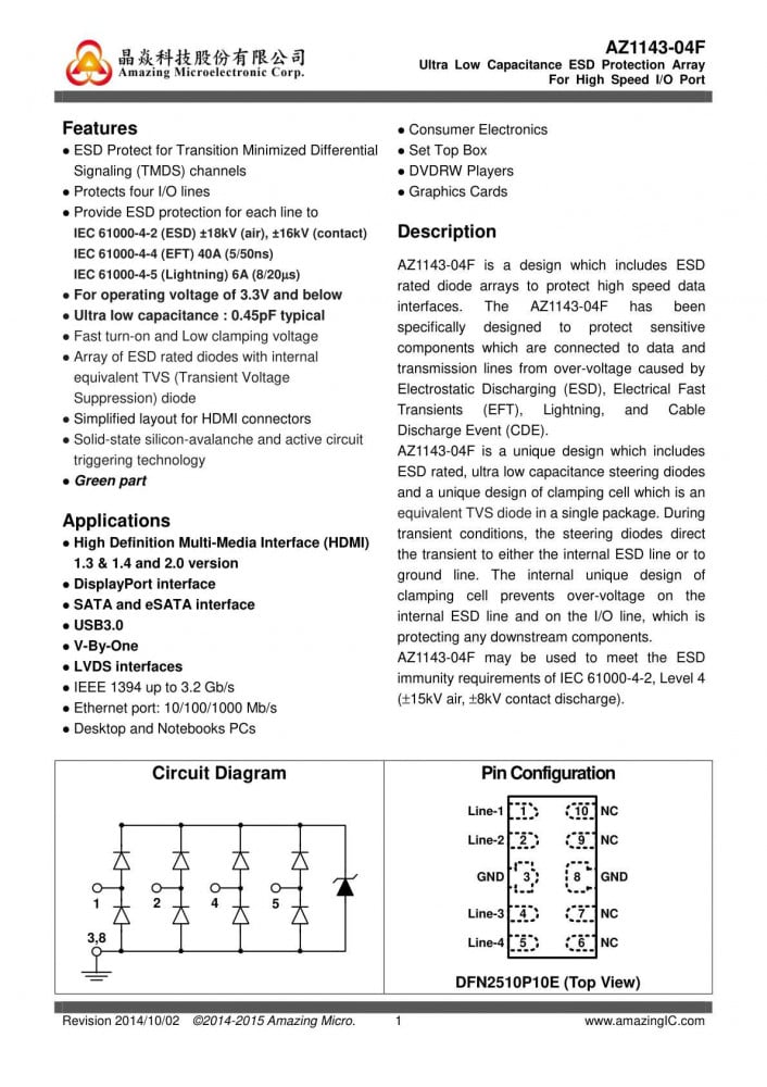 AZ1143-04F.R7G datasheet page 1