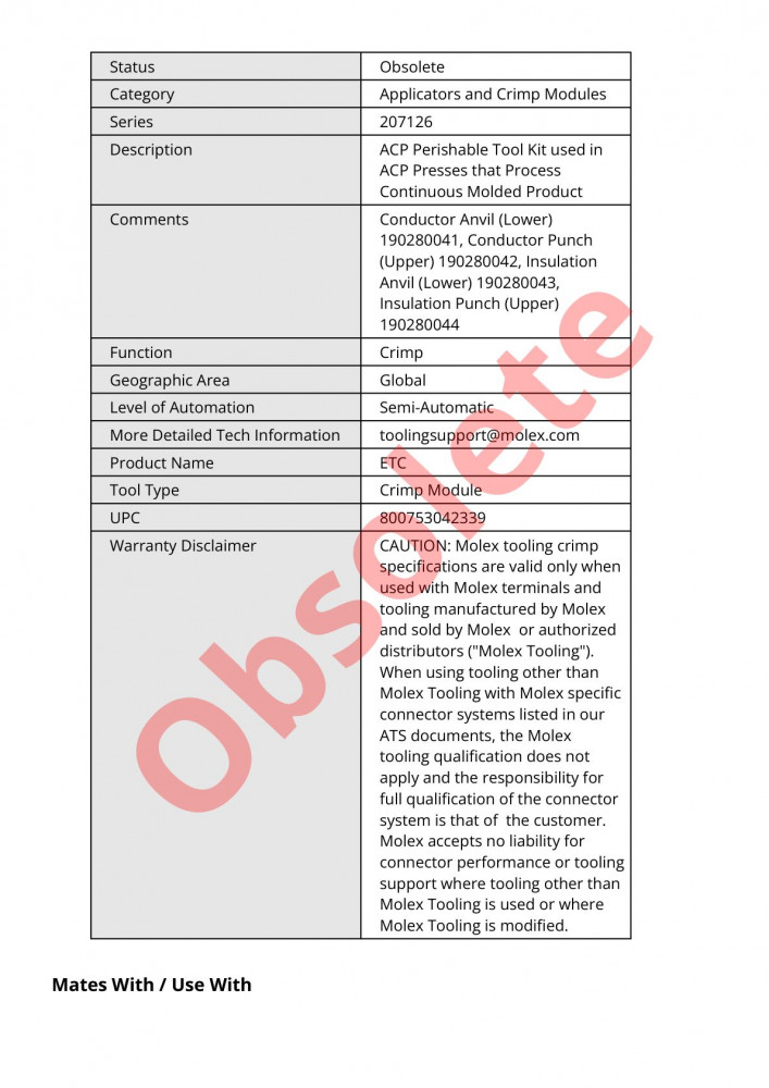 Technical document page 2 for product 190280040