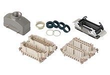Heavy-Duty Connector Kit, 16 Pole, Series S-E Female-Male Inserts, Pg21 Metal Cable Gland, Pg21 Die-cast Aluminum Hood-Top Entry, Bulkhead Mount  Housing-Vertical, 2 Lever, Size 16B «77x27», Grey for sale