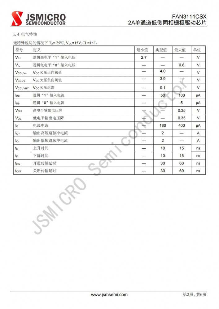 FAN3111CSX-JSM datasheet page 3